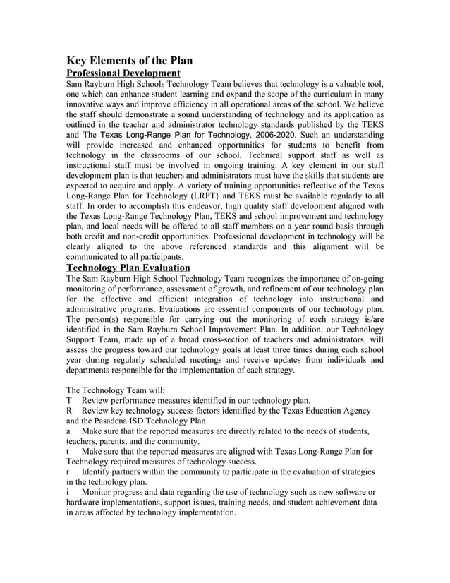 Sam Rayburn HS Technology Plan | PDF