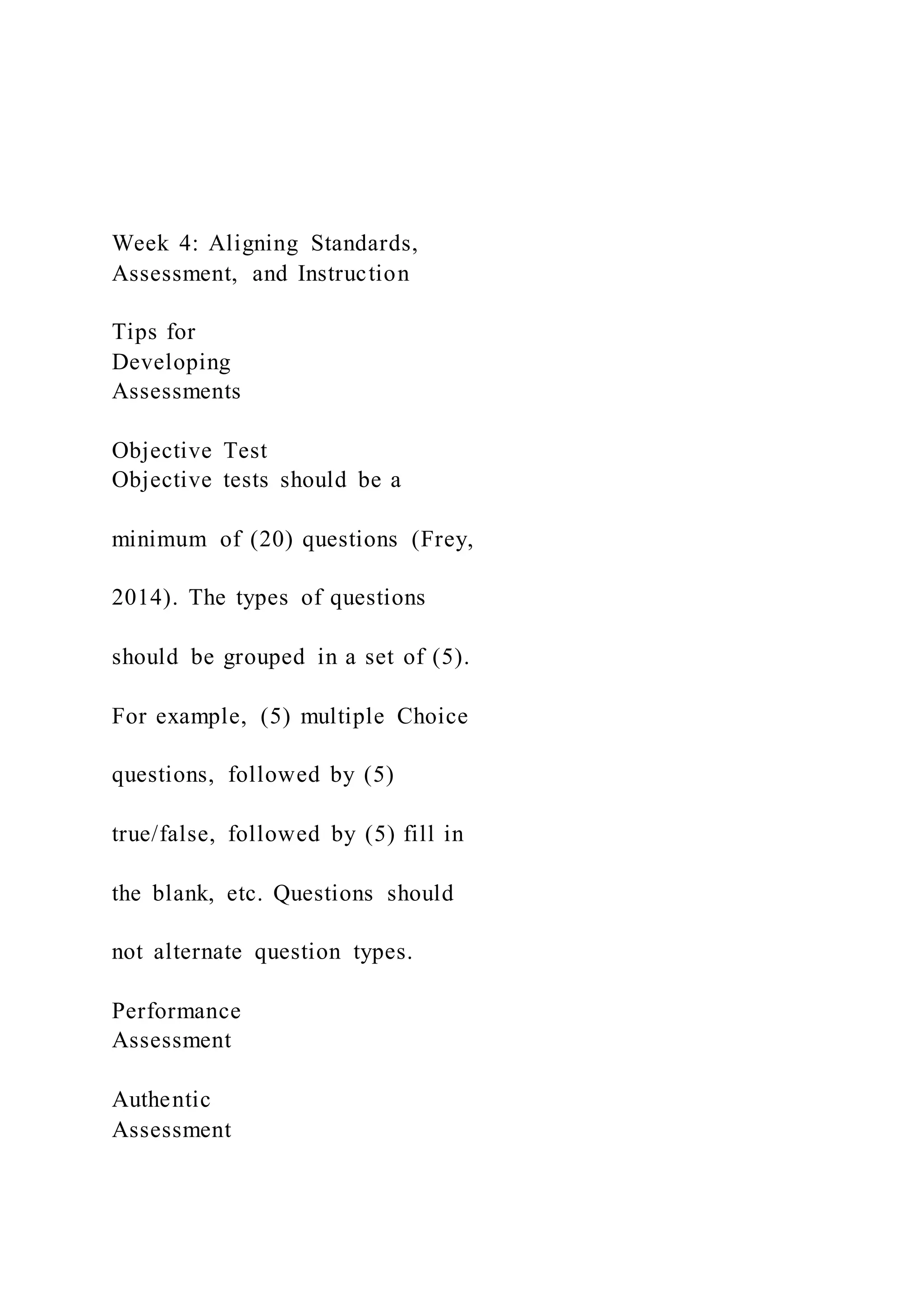 Week 4 Aligning Standards,Assessment, and InstructionTi | DOCX