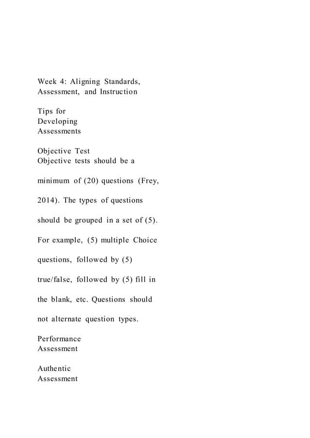 Week 4 Aligning Standards,Assessment, and InstructionTi | DOCX