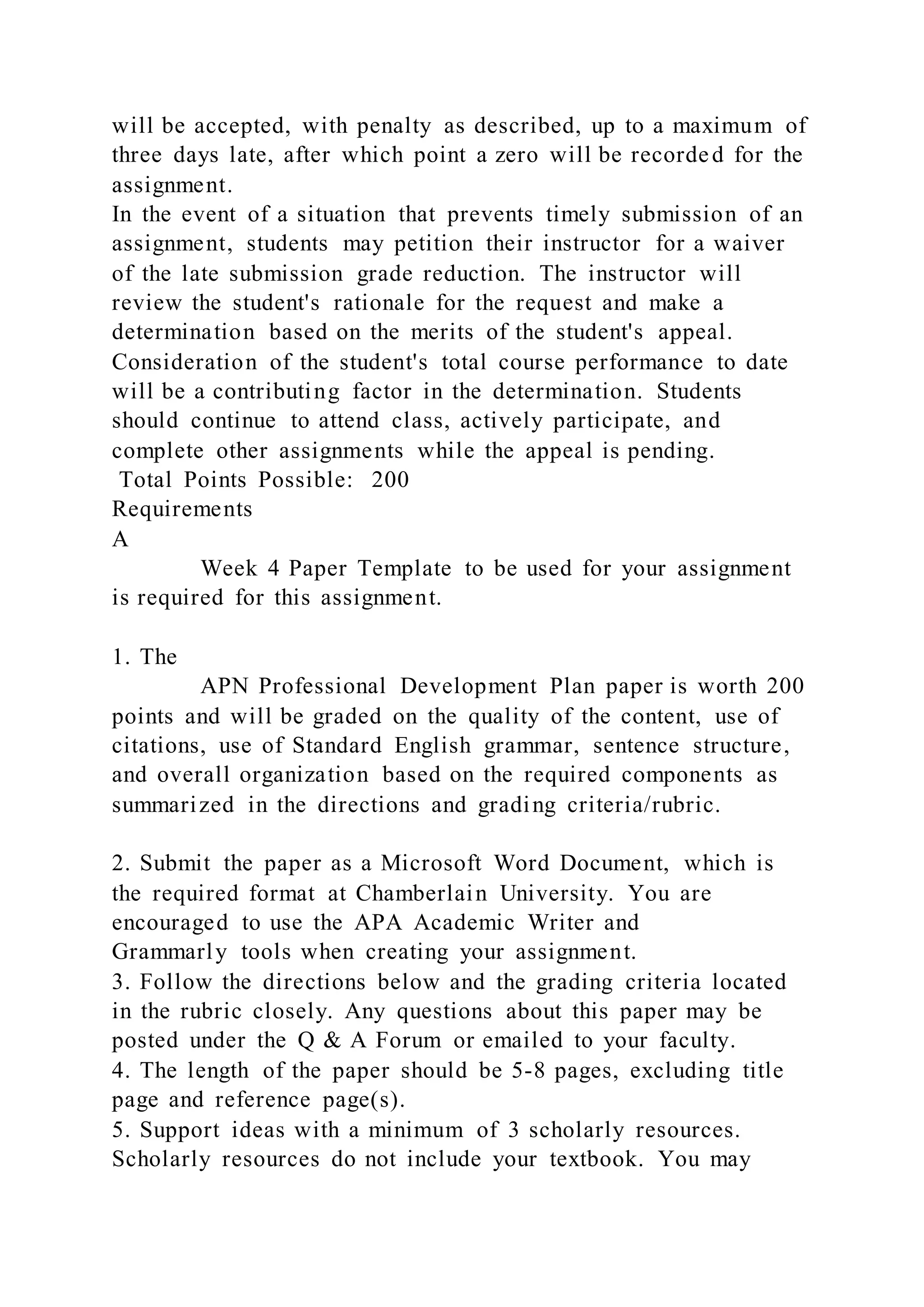 Week 4 APN Professional Development Plan PaperPurpose The pur | DOCX