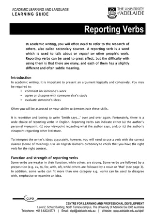 Week4c pdffile reporting verbs | PDF