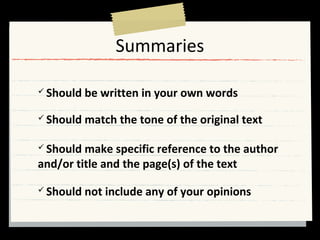 Week4f pptslides in text citation - summarising | PPT | Homework and ...