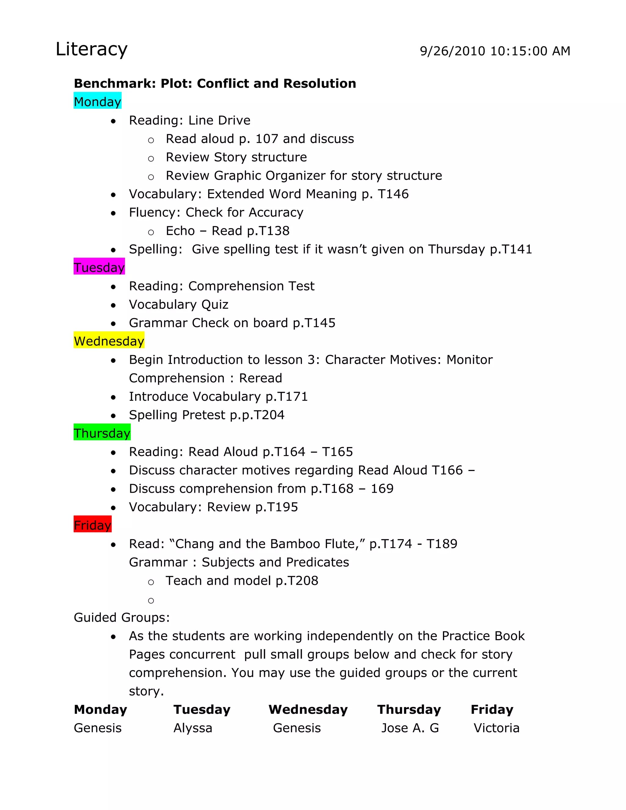 Week 4 lesson plans | DOCX