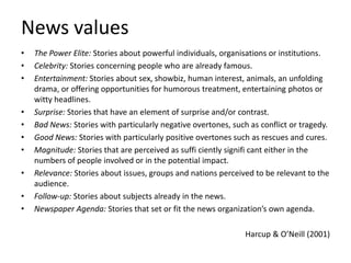 News values, gatekeeping, framing, agenda-setting and peace journalism ...