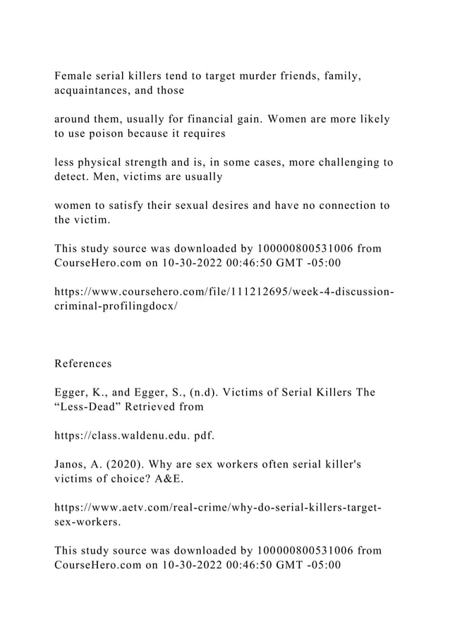 Week 4 Profiling and VictimsOne of the most horrific nightmares.docx ...