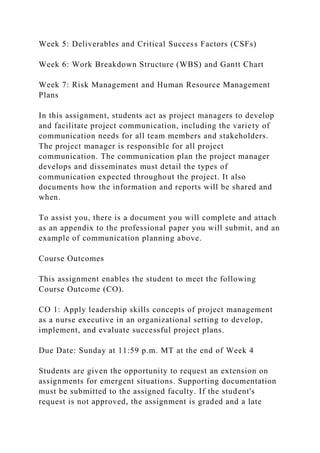 Week 4 The Communication PlanSubmit AssignmentDue S | DOCX