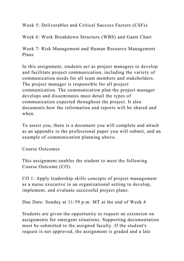 Week 4 The Communication PlanSubmit AssignmentDue S | DOCX