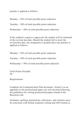 Week 4 The Communication PlanSubmit AssignmentDue S | DOCX