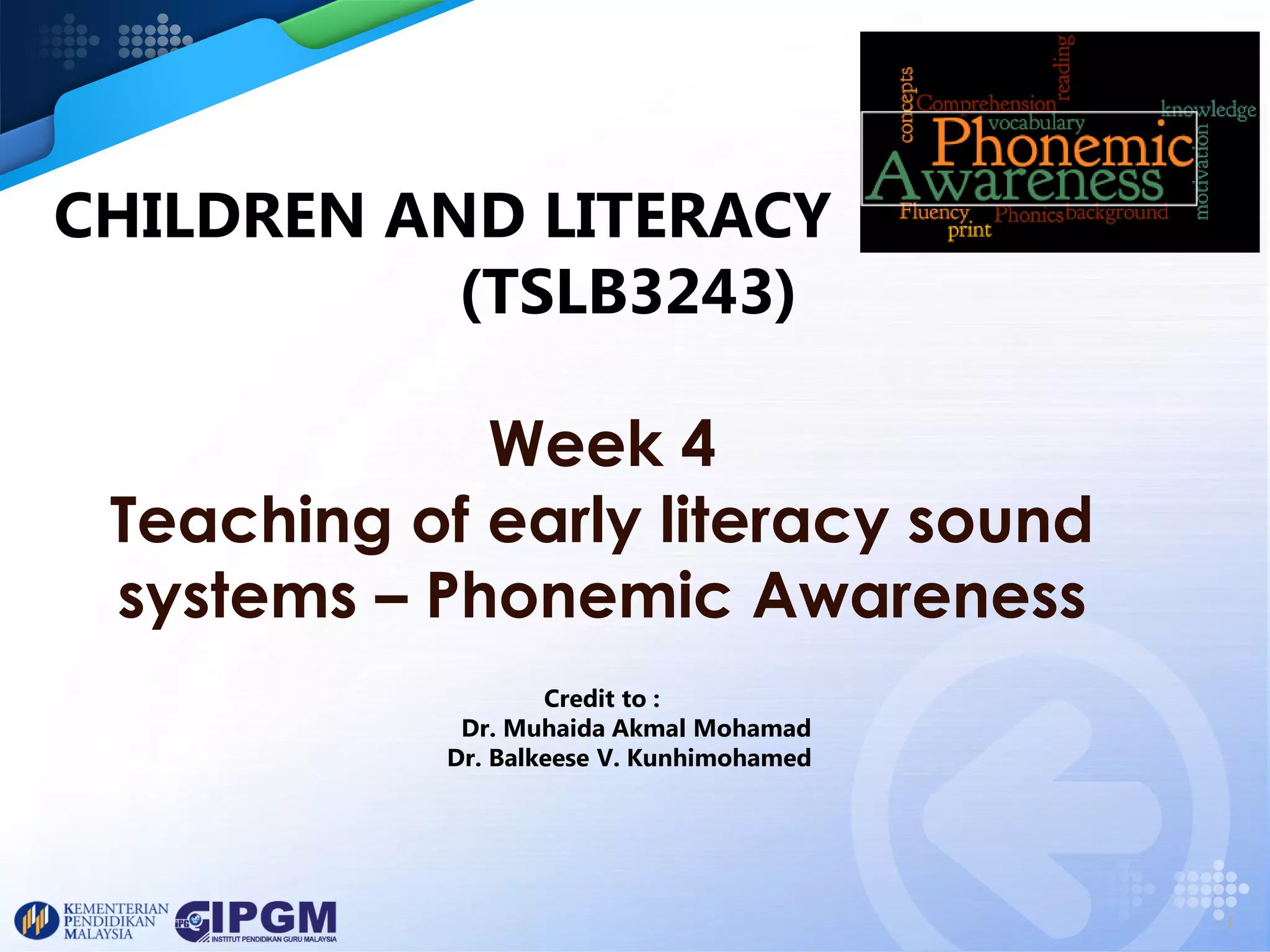Week 4 topic 4 phonemic awareness isolation and blending c&l | PDF