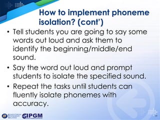 Week 4 topic 4 phonemic awareness isolation and blending c&l | PDF