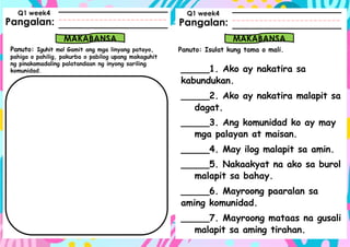 WEEK4 WORKSHEETS on GRADE 2 QUARTER 1 WEEK 4 | PPTX