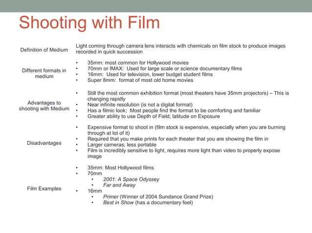 Intro to Film: Cinematography | PPT