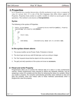 C# (This keyword, Properties, Inheritance, Base Keyword) | PDF