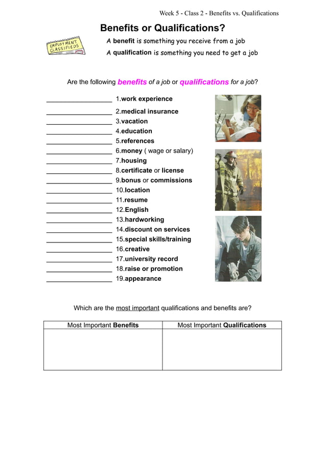 Week 5 - Class 2 - Benefits vs. Qualifications | PDF