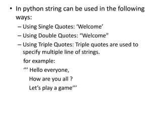 Strings are sequences of characters used. | PPT