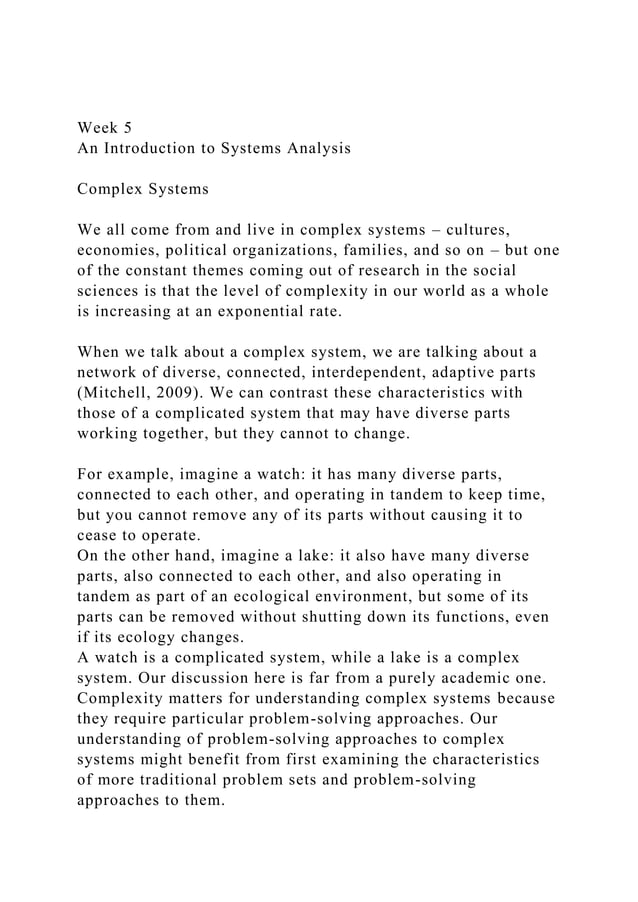 Week 5an Introduction To Systems Analysiscomplex Systems Docx