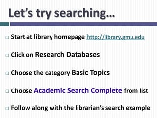 Navigating the Research Databases | PPTX