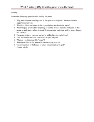 Week 5(my heart leaps up when i behold) | DOCX | Poetry | Books and ...