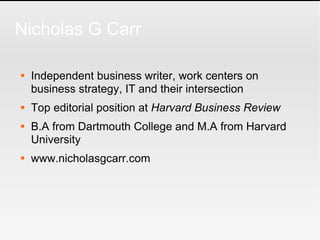 Book Reading - Does IT Matter - Nicholas Carr | PPT