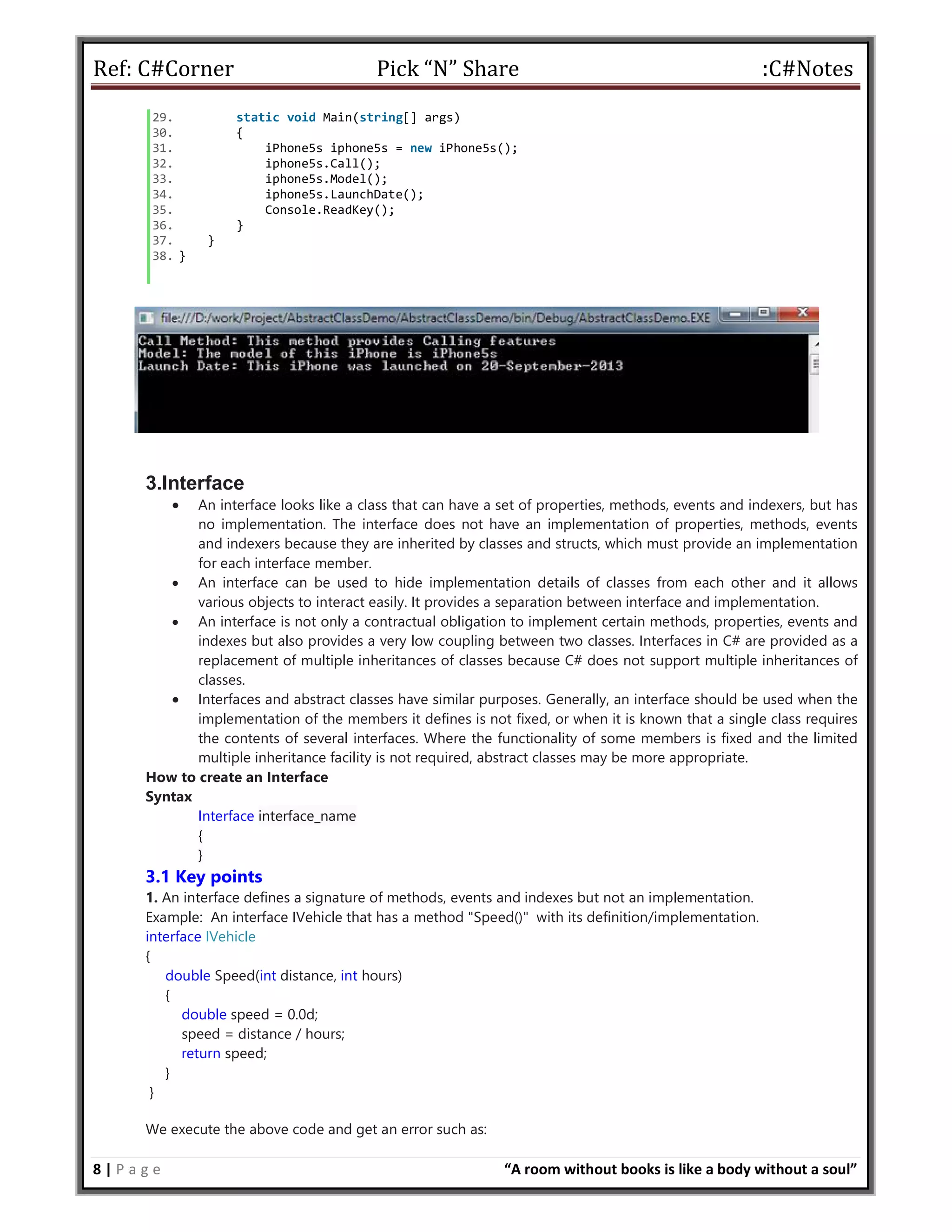 Polymorphism, Abstarct Class and Interface in C# | PDF