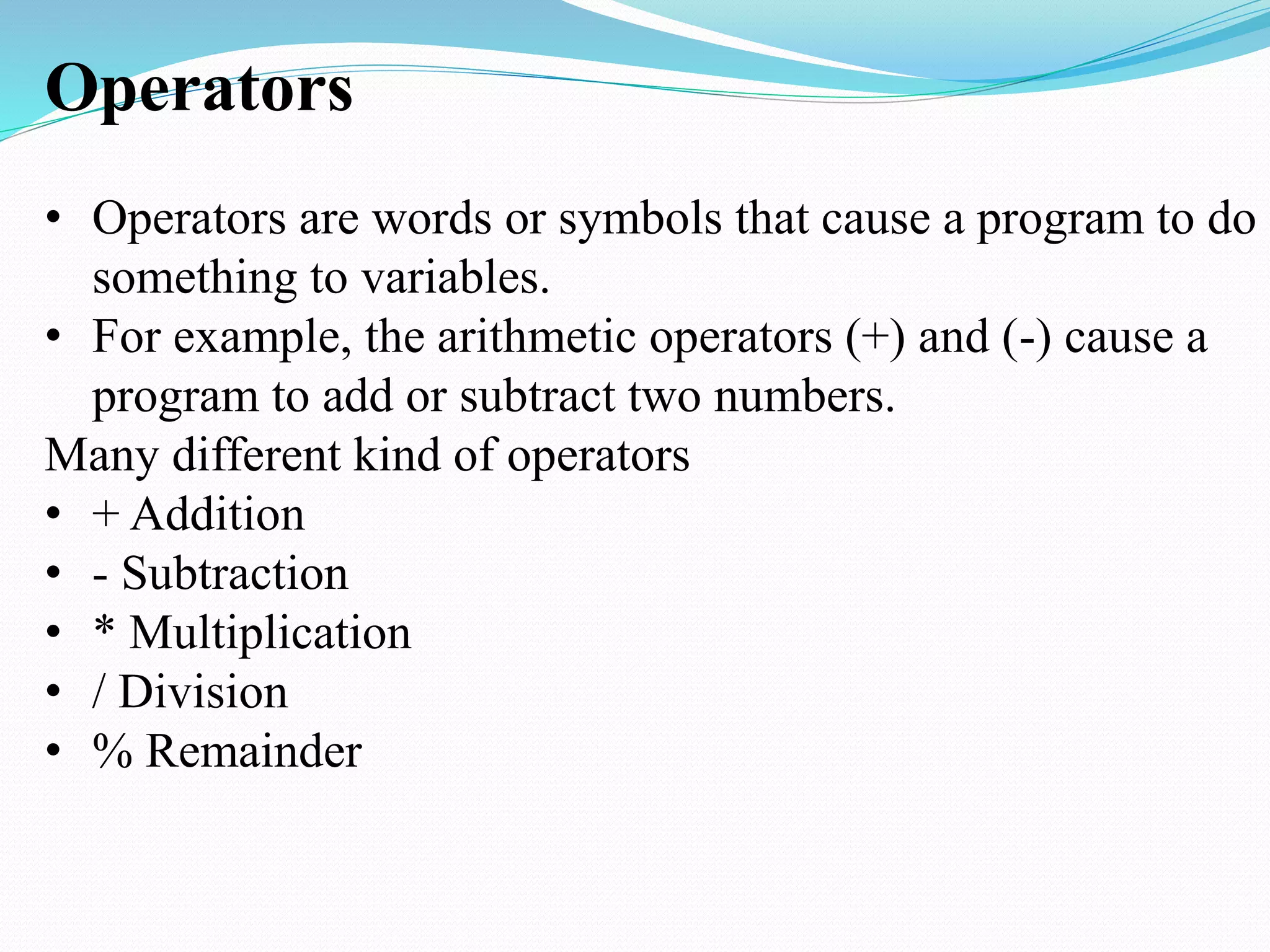 Arithmetic and Arithmetic assignment operators | PPT | Free Download