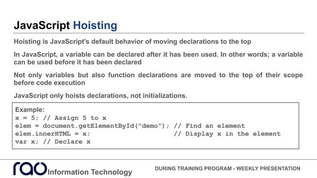 Advanced JavaScript - Internship Presentation - Week6 | PPT