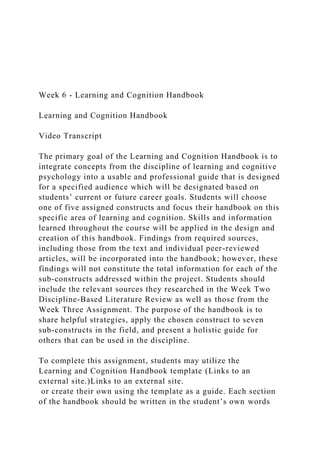 Week 6 - Learning and Cognition HandbookLearning and Cog.docx