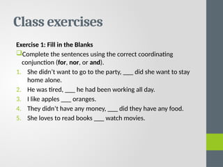 Coordinating Conjunctions FANBOYS and exercises .pptx