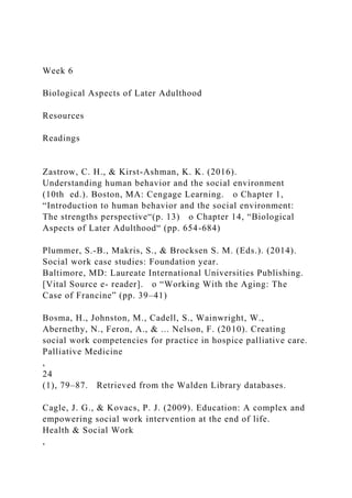 Week 6 Biological Aspects of Later Adulthood Resources .docx