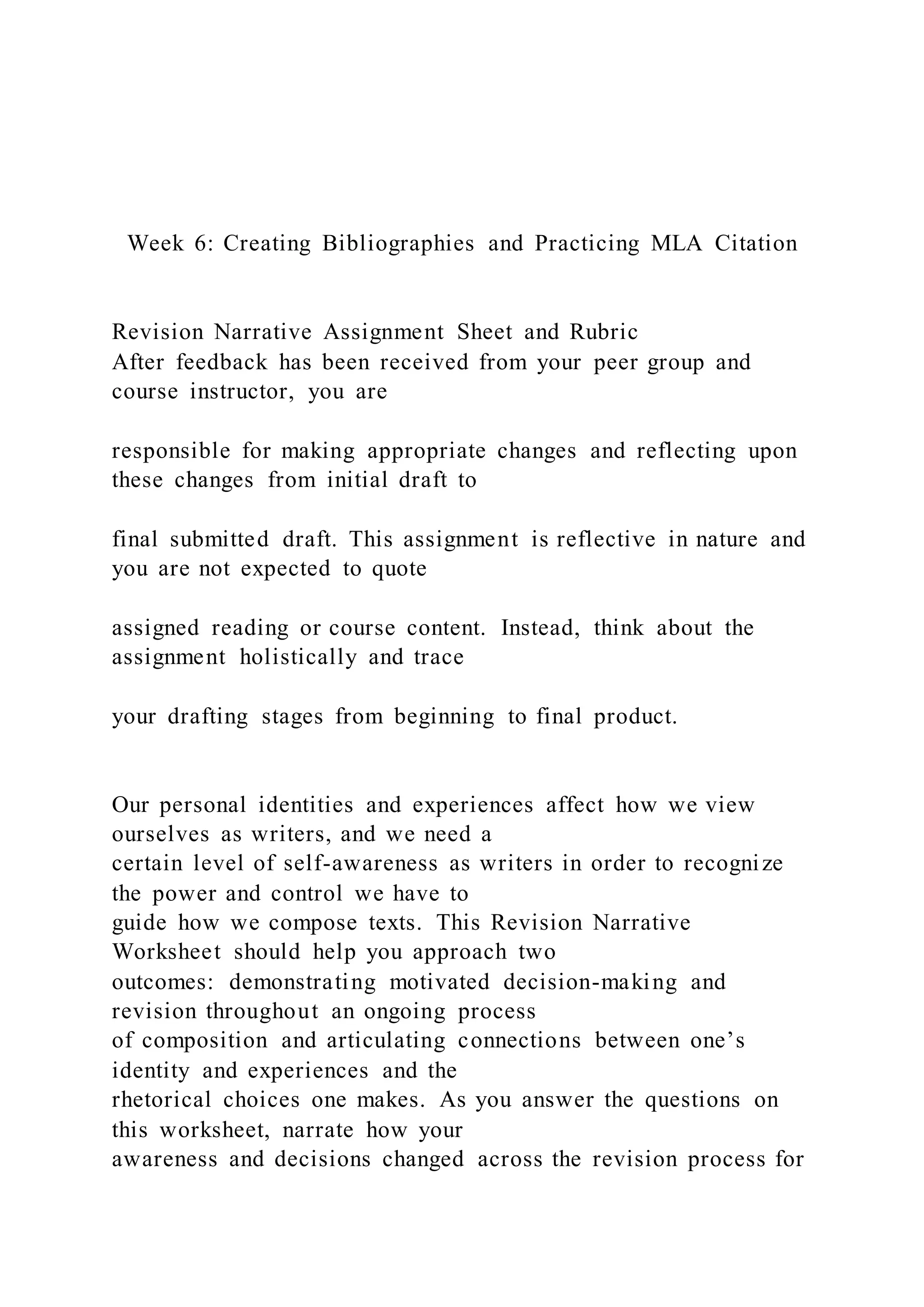 Week 6 Creating Bibliographies and Practicing MLA Citation | PDF