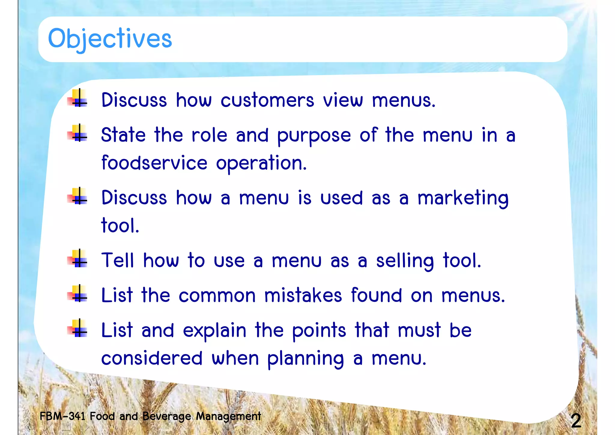 Week 6 The Menu And Menu Planning 3 2552 | PDF