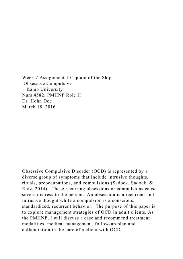 Week 7 Assignment 1 Captain of the Ship Obsessive .docx