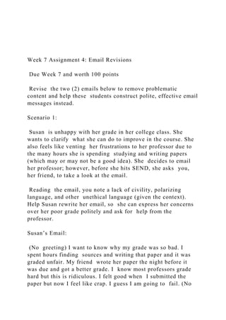 Week 7 Assignment 4 Email Revisions Due Week 7 and worth | DOCX | Email | Internet