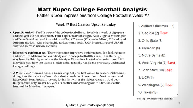 Matt Kupec College Football Analysis Week #7 | PDF