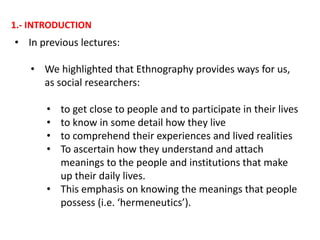 ETHNOGRAPHY III: Theory & Reflexive Ethnography | PPTX