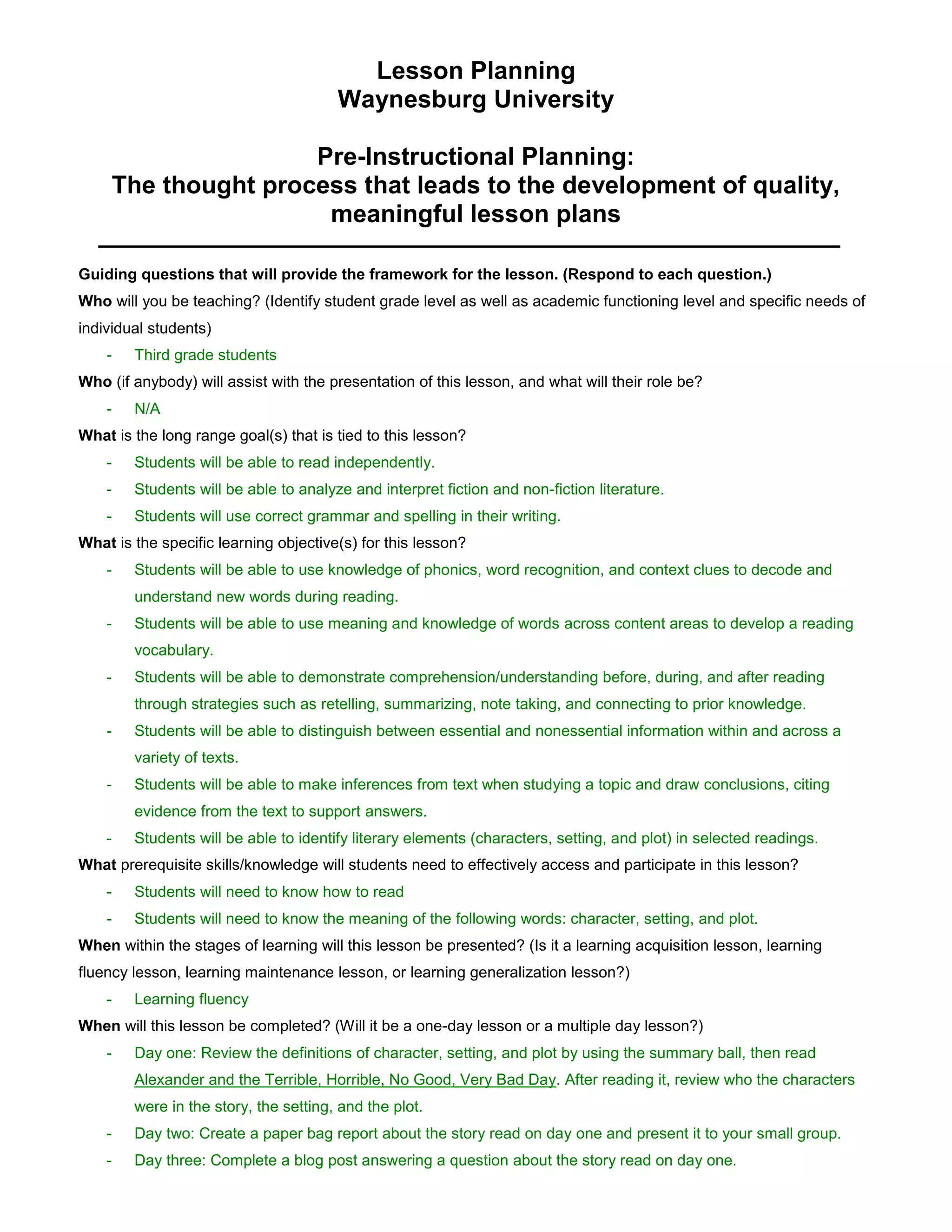 Week 7 lesson plan | PDF