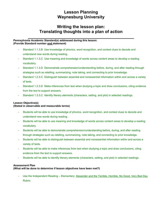 Week 7 lesson plan | PDF
