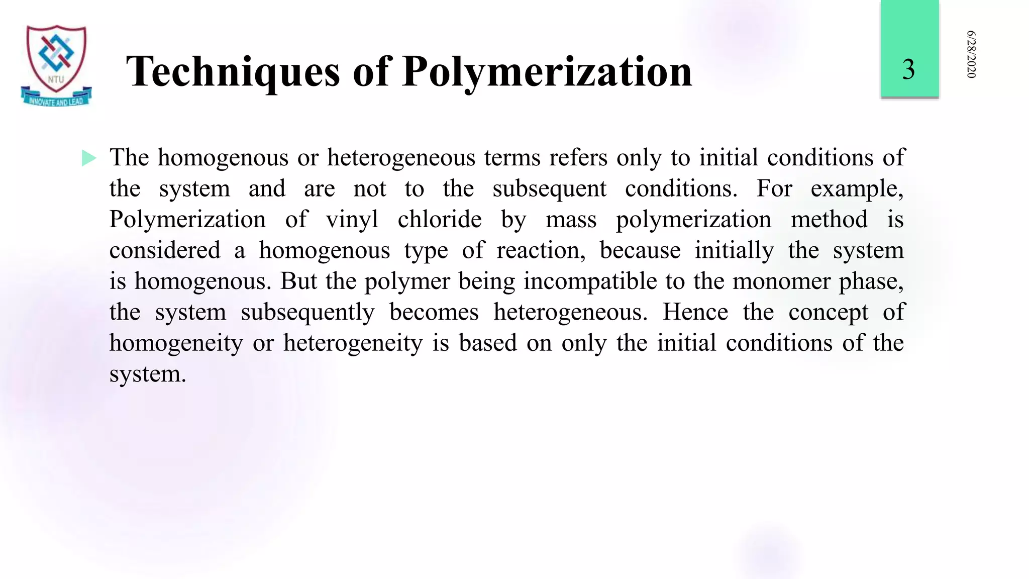 Techniques of Polymerization | PPTX