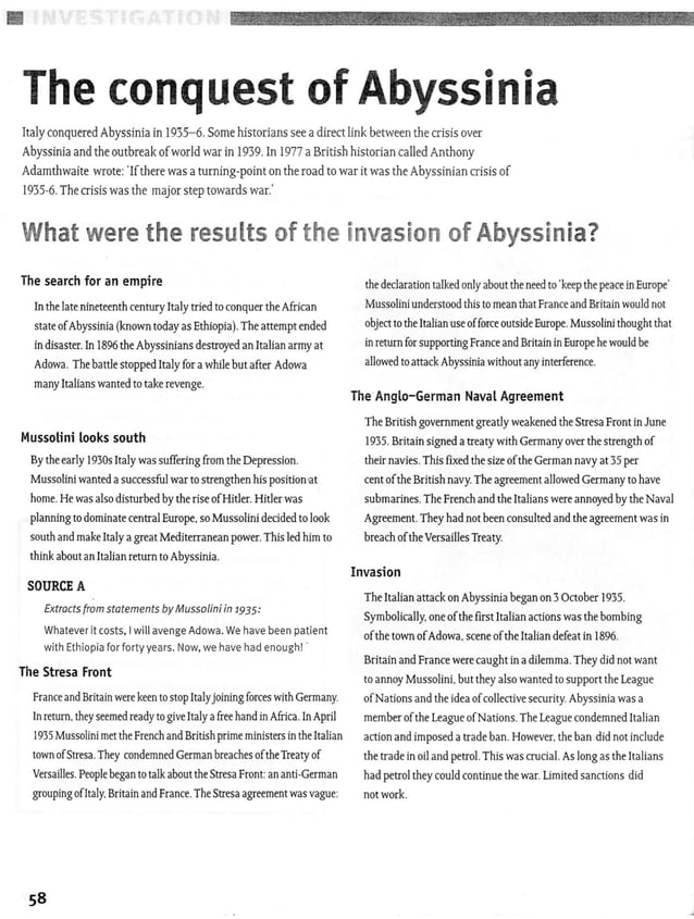 Week 8 - The Invasion of Abyssinia | PDF