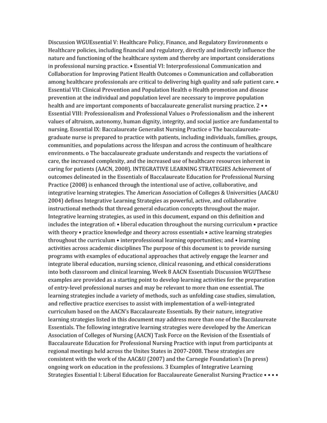 Week 8 AACN Essentials Discussion WGU.pdf | Professional School ...