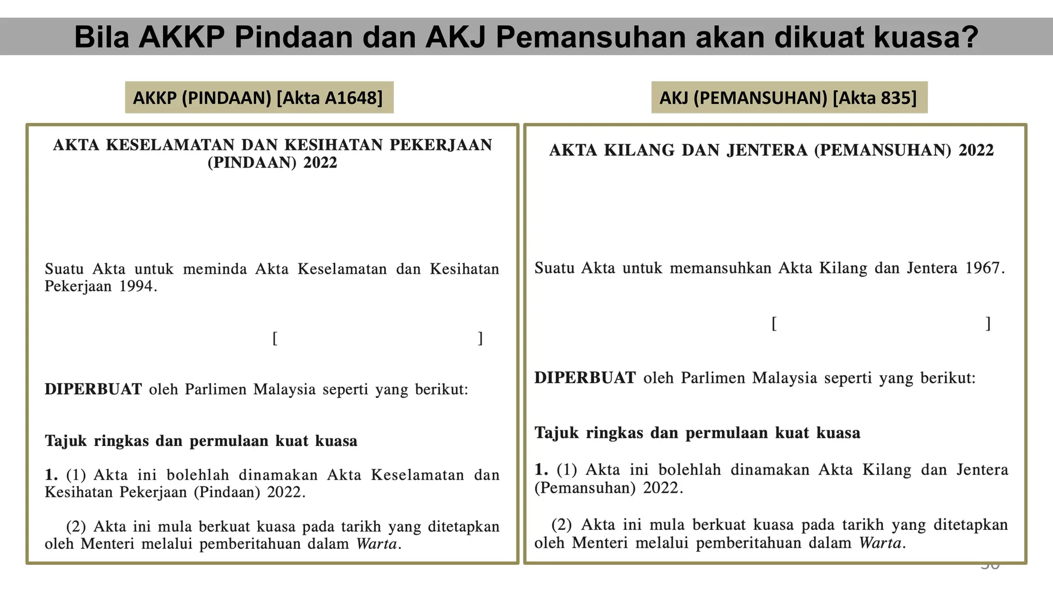 Akta Keselamatan dan Kesihatan Pekerjaan (Pindaan) dan Akta Kilang dan Jentera (Pemansuhan) 2022 ...