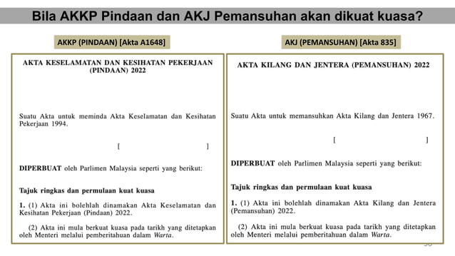 Akta Keselamatan dan Kesihatan Pekerjaan (Pindaan) dan Akta Kilang dan Jentera (Pemansuhan) 2022 ...