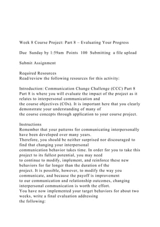 Week 8 Course Project Part 8 – Evaluating Your ProgressDu.docx