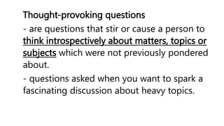 Thought Provoking Questions English Week 8 | PPTX