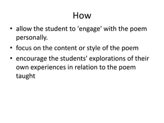 Week 8 exploring and exploiting poetry in primary esl classroom | PPTX