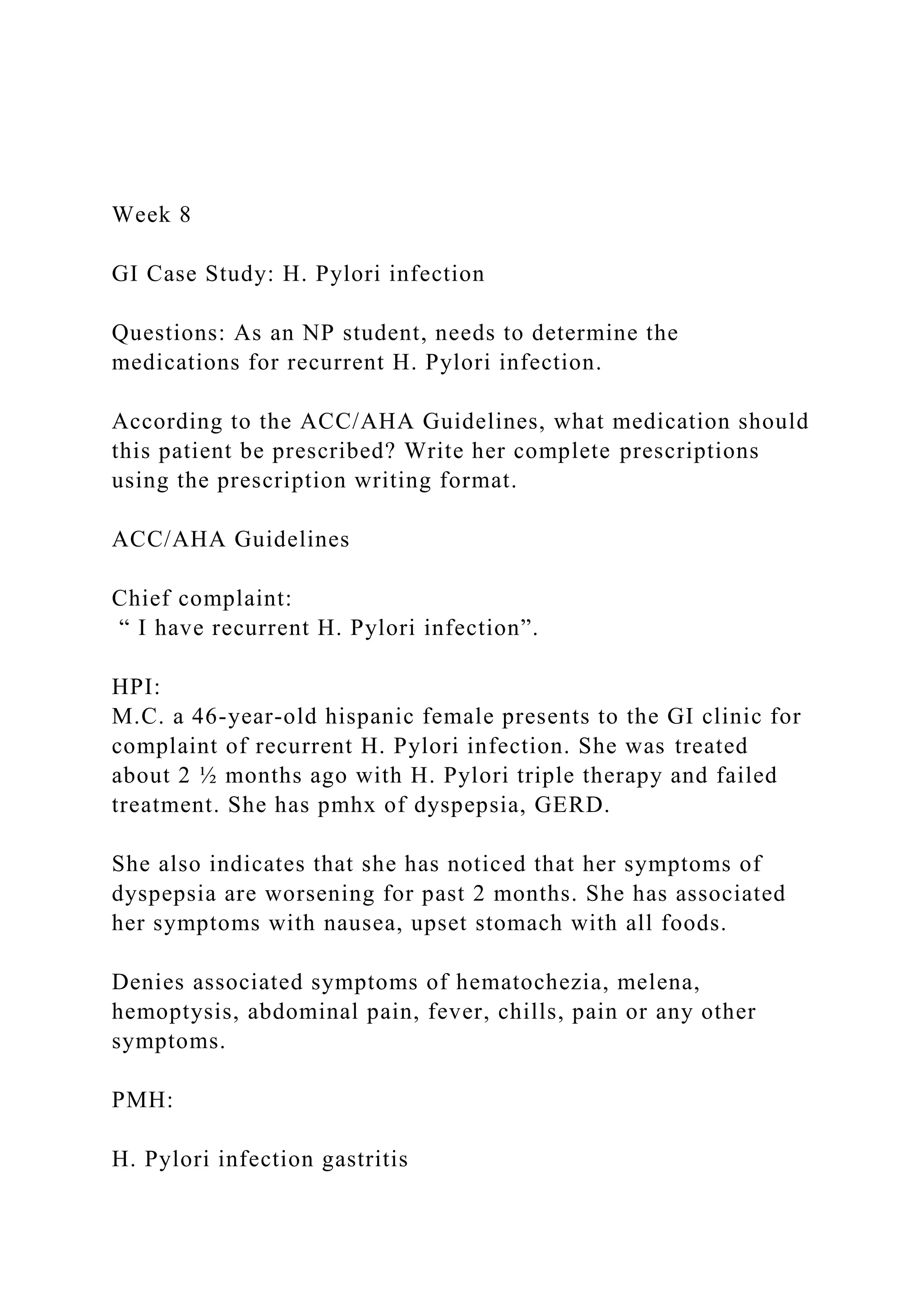 Week 8GI Case Study H. Pylori infectionQuestions As an.docx