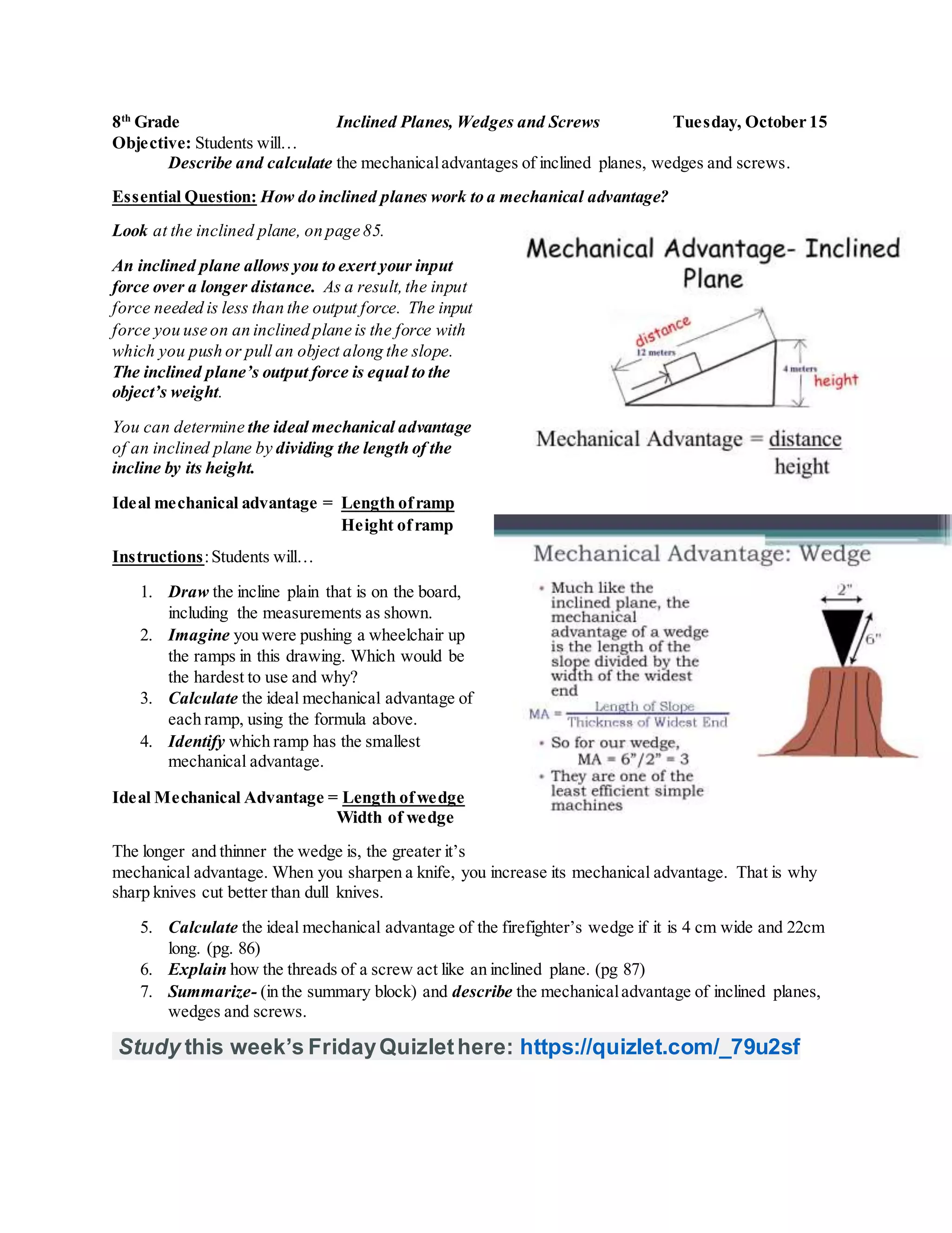 Week 8 inclined planes and levers | PDF