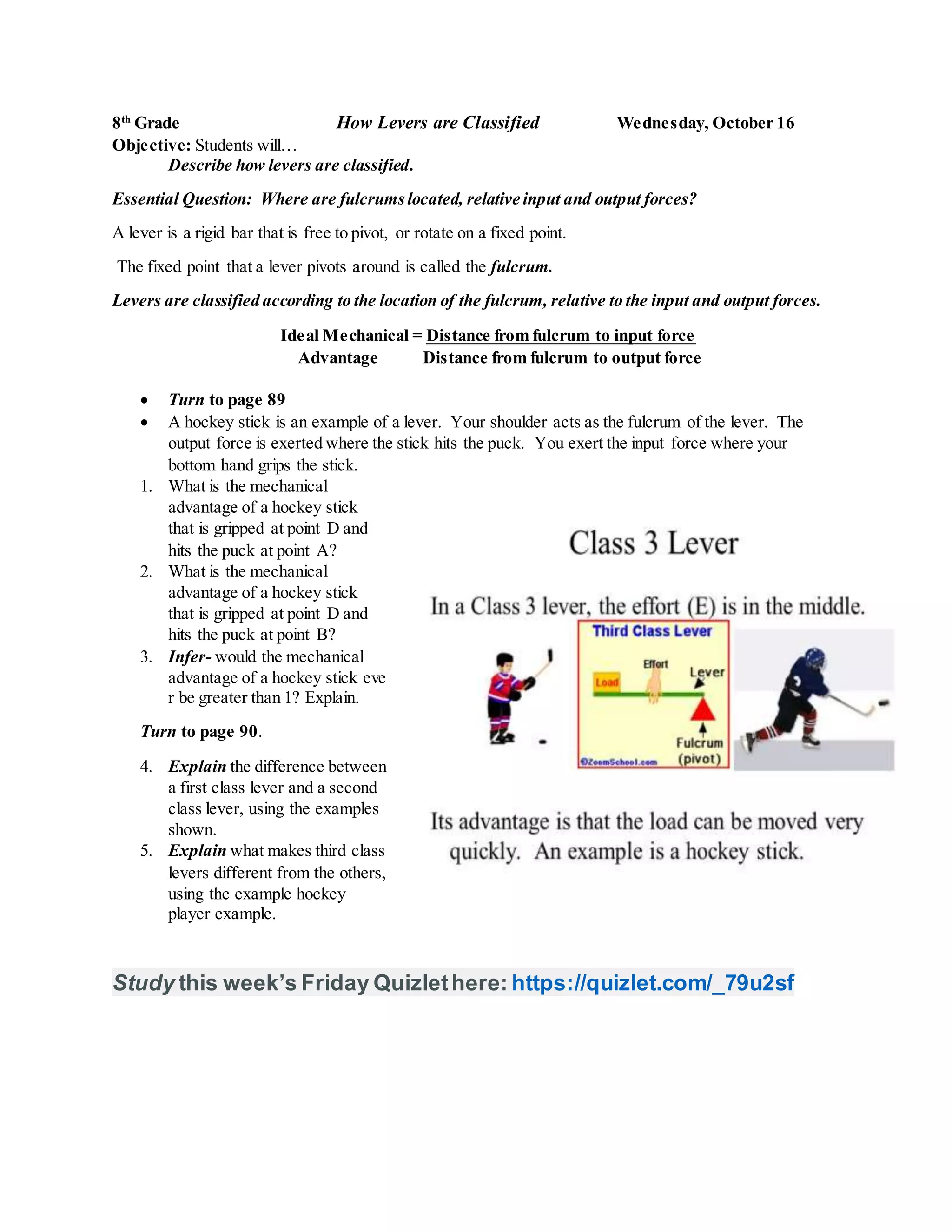 Week 8 inclined planes and levers | PDF