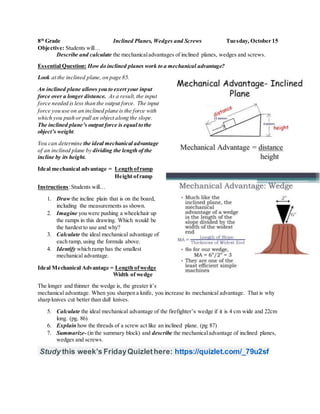 Week 8 inclined planes and levers | PDF