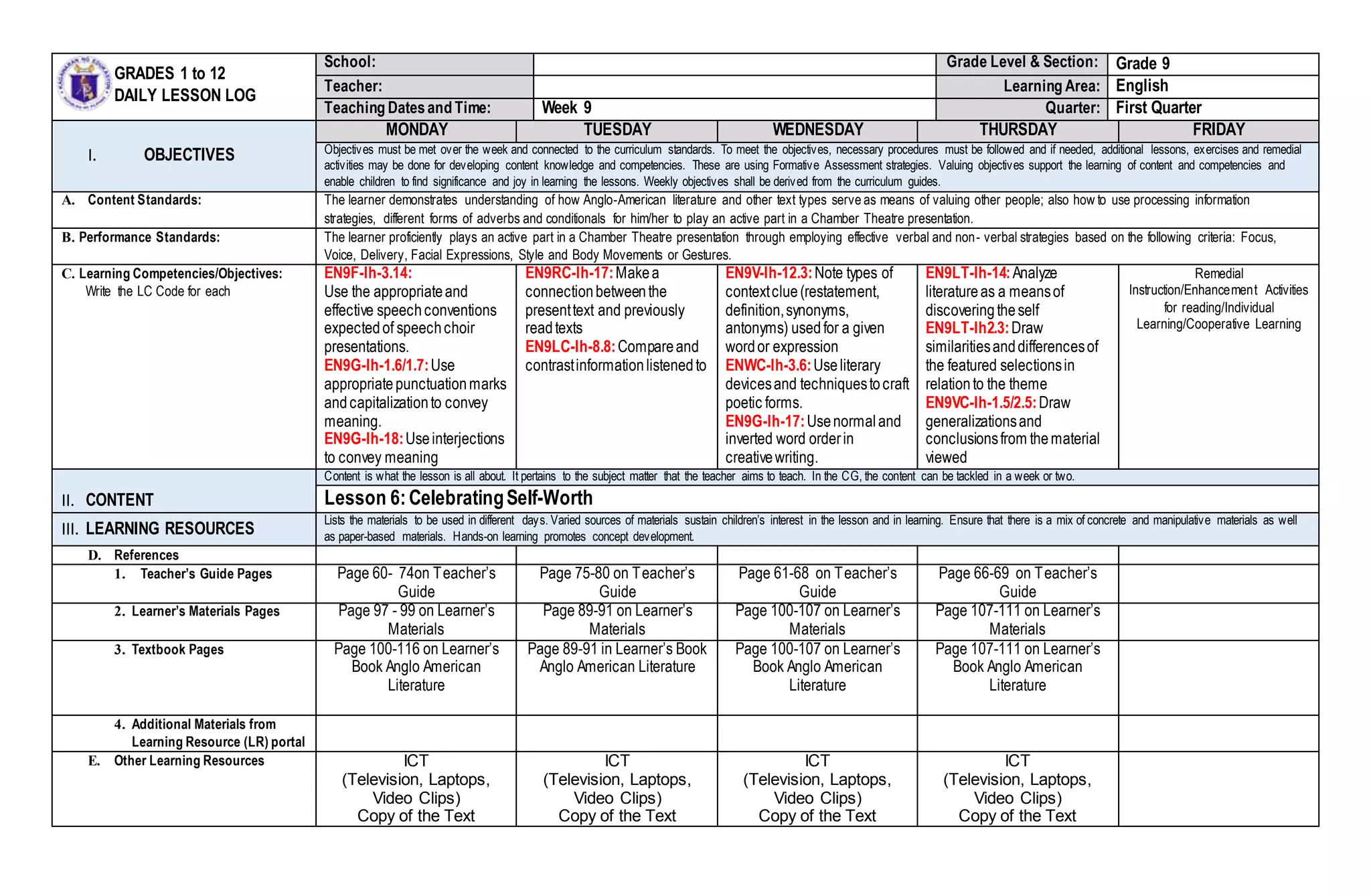 English 9 Q1 Week 9 | DOCX